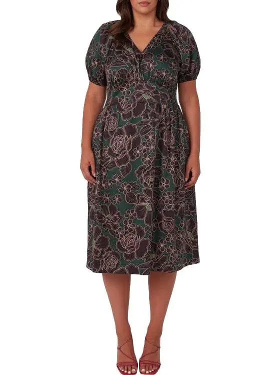 ESTELLE Wild Floral Midi Dress - Green Print