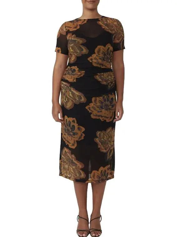 ESTELLE Glow Horizon Printed Midi Dress - Brown Print