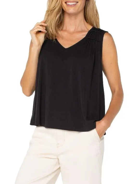 LIVERPOOL Shirred Knit Top - Black