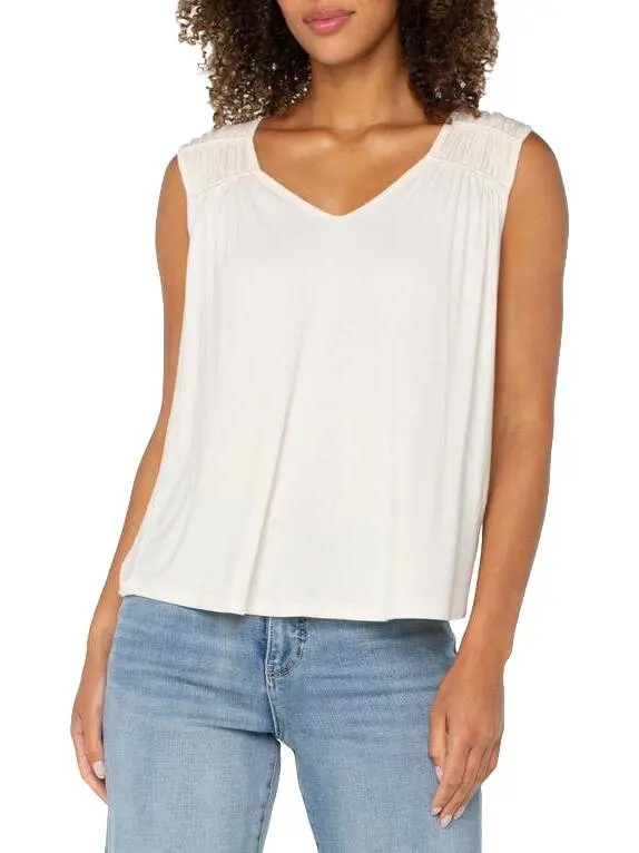 LIVERPOOL Shirred Knit Top - Whipped Cream