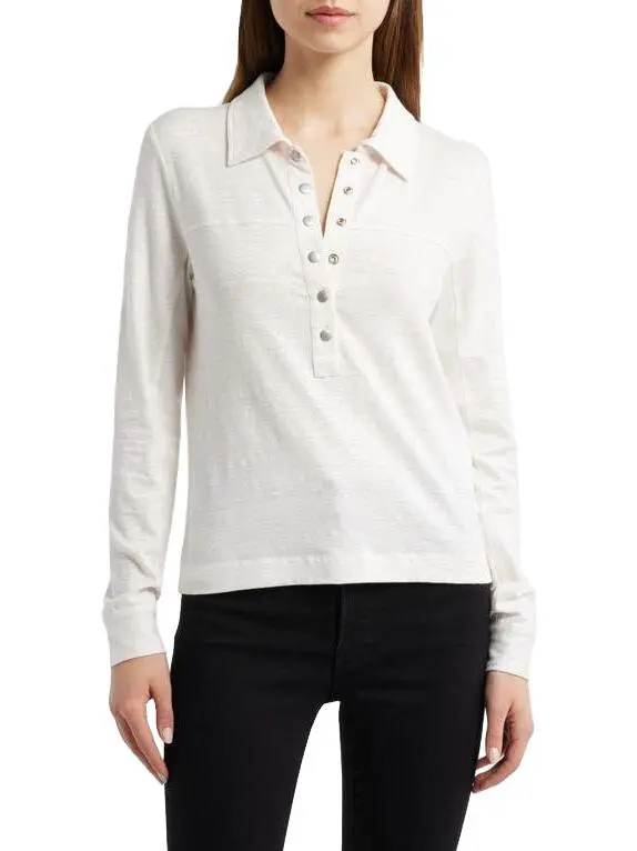 FRAME The Snap Long Sleeve Linen Blend Henley - Alabaster