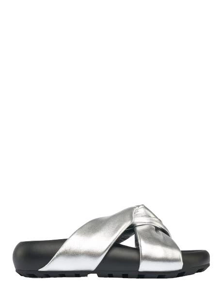 J/SLIDES NYC Calista Criss-cross Leather Sandals - Silver