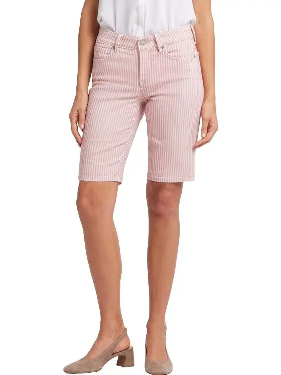NYDJ Briella Stripe Denim Bermuda Shorts - Pink Frost Stripe