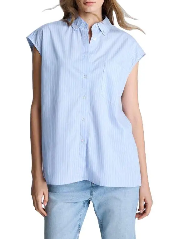 KENNETH COLE Oversized Striped Button-down Shirt - Shadow Blue/pure White