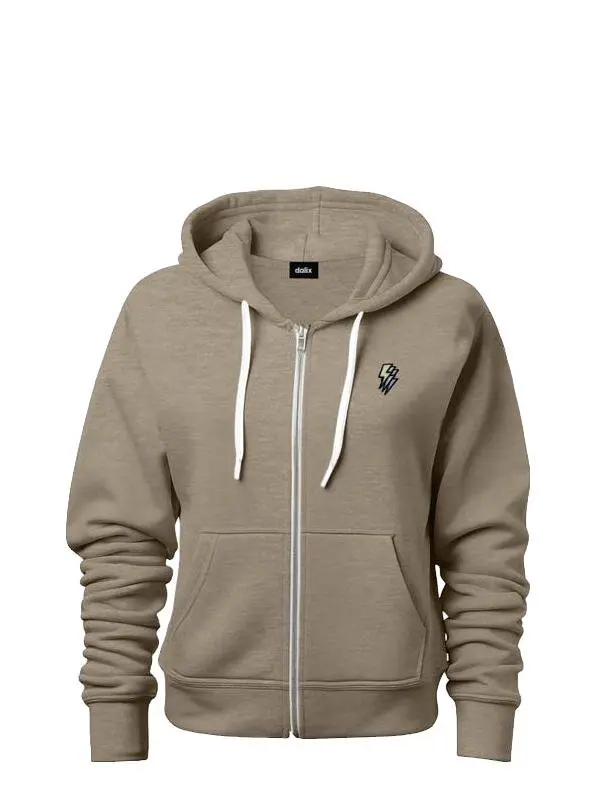 DALIX Embroidered Lightning Bolt Zip Hoodie - Heather Stone