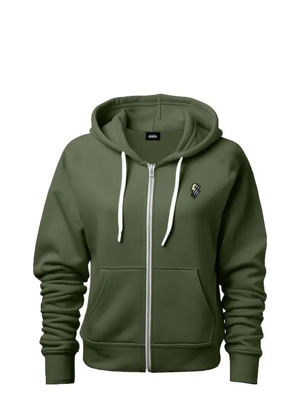 DALIX Lightning Bolt Zip Hoodie - Military Green