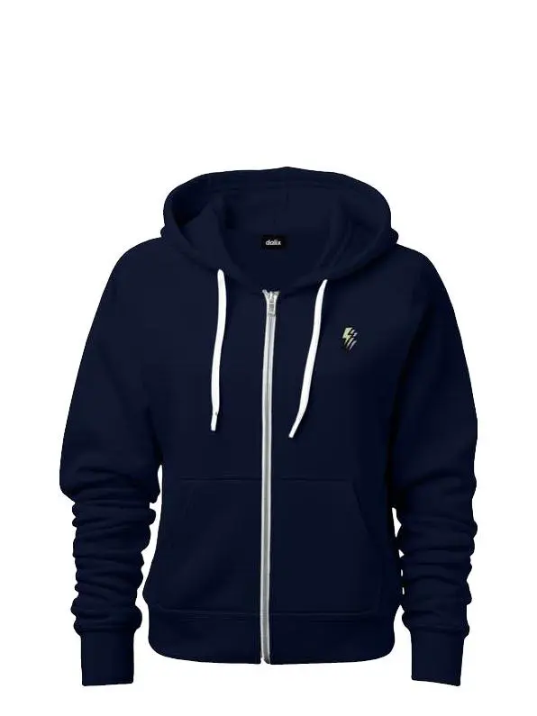 DALIX Lightning Bolt Zip Hoodie - Navy Blue