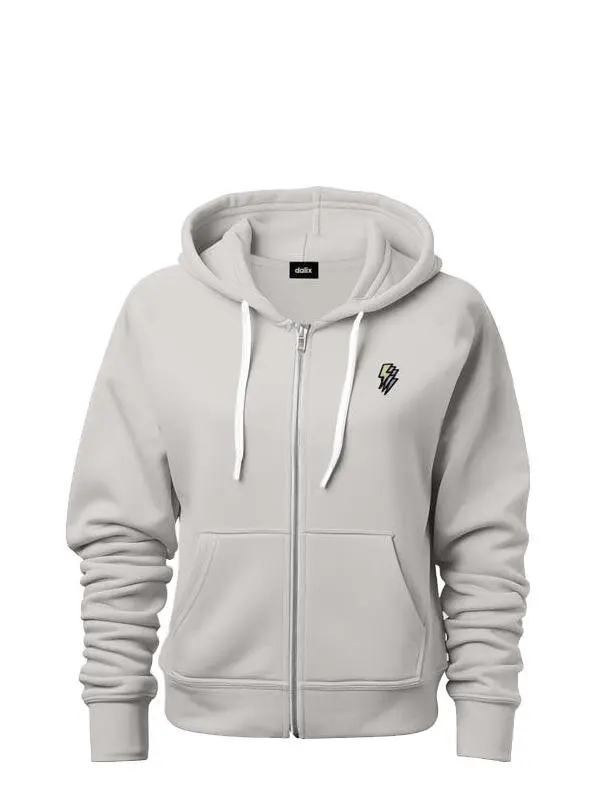 DALIX Embroidered Lightning Bolt Zip Hoodie - Silver