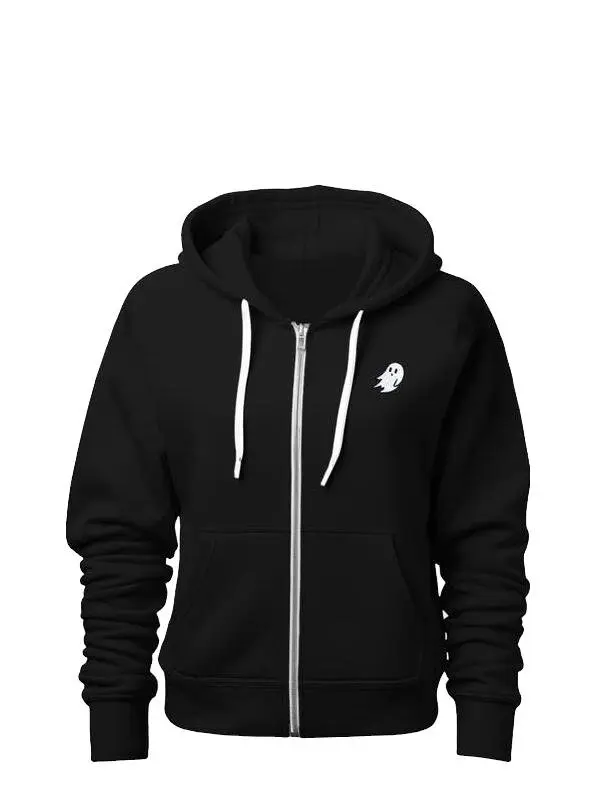 DALIX Ghost Embroidered Full Zip Hoodie - Black