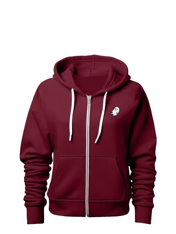 DALIX Ghost Embroidered Full Zip Hoodie - Maroon