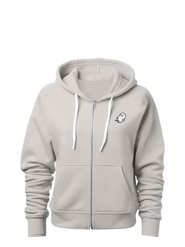 DALIX Ghost Embroidered Full Zip Hoodie - Silver