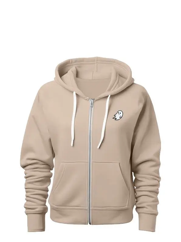 DALIX Embroidered Zip-up Hoodie - Tan