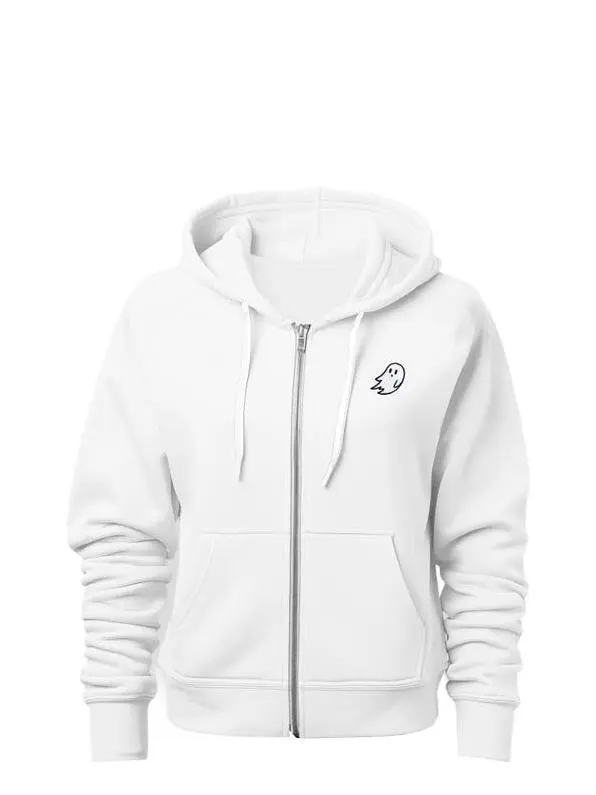 DALIX Ghost Embroidered Full Zip Hoodie - White