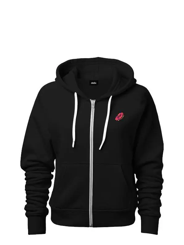 DALIX Donut Embroidered Full Zip Hoodie - Black