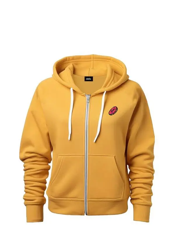 DALIX Donut Embroidered Full Zip Hoodie - Gold