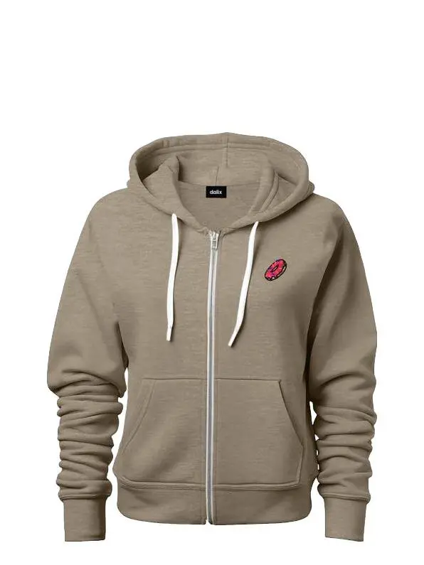 DALIX Donut Embroidered Full Zip Hoodie - Heather Stone