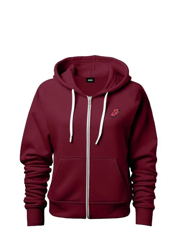 DALIX Donut Embroidered Full Zip Hoodie - Maroon