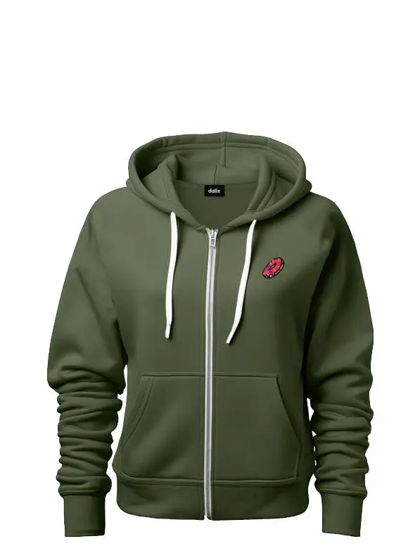 DALIX Donut Embroidered Full Zip Hoodie - Military Green