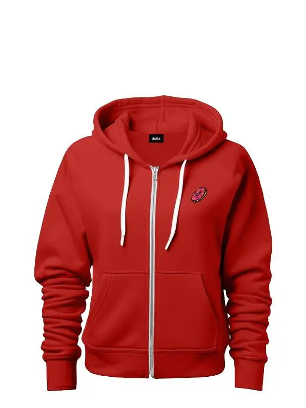 DALIX Donut Embroidered Full Zip Hoodie - Red