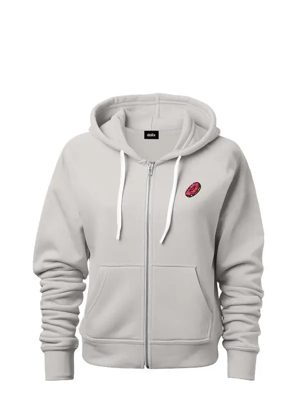 DALIX Donut Embroidered Full Zip Hoodie - Silver
