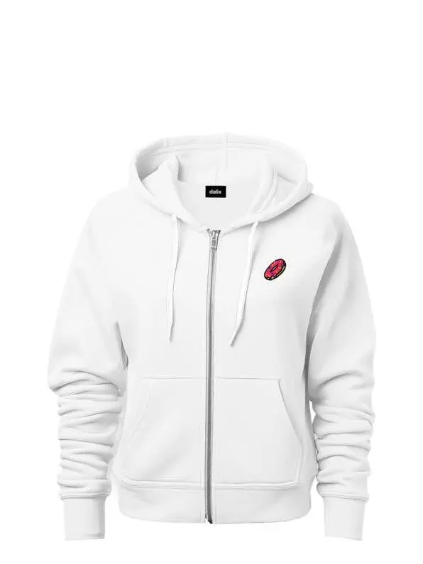 DALIX Donut Embroidered Full Zip Hoodie - White