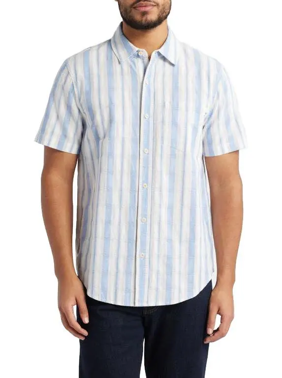 Ag Aiden Stripe Short Sleeve Button-up Shirt - Blue/taupe Stripe