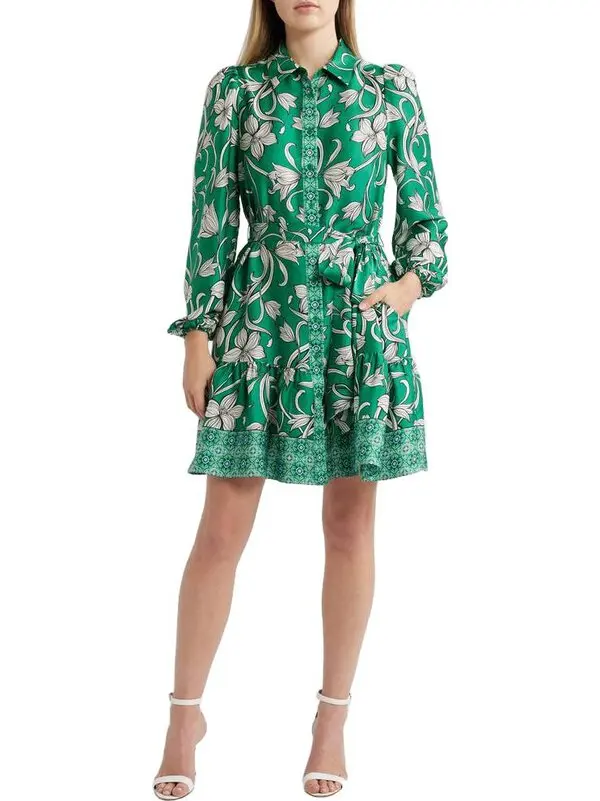 Anne Klein Floral Print Shirtdress - Green Clove Multi