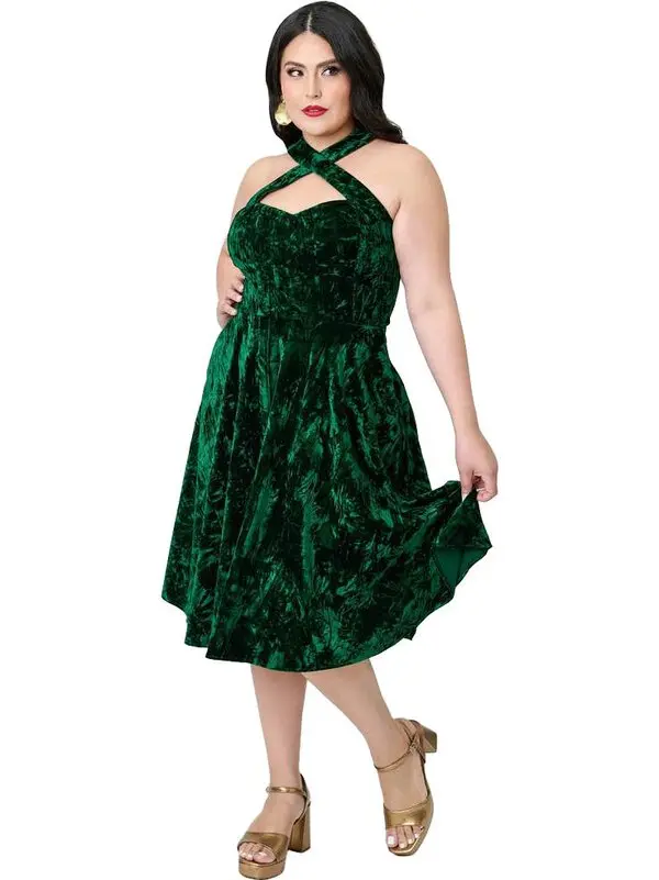 Unique Vintage 1950s Rita Flare Dress - Emerald