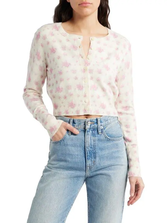 LoveShackFancy Adeanne Floral Print Cardigan - Thulian Pink