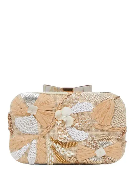 Dolce Vita Daisy Beaded Raffia Convertible Clutch - Natural