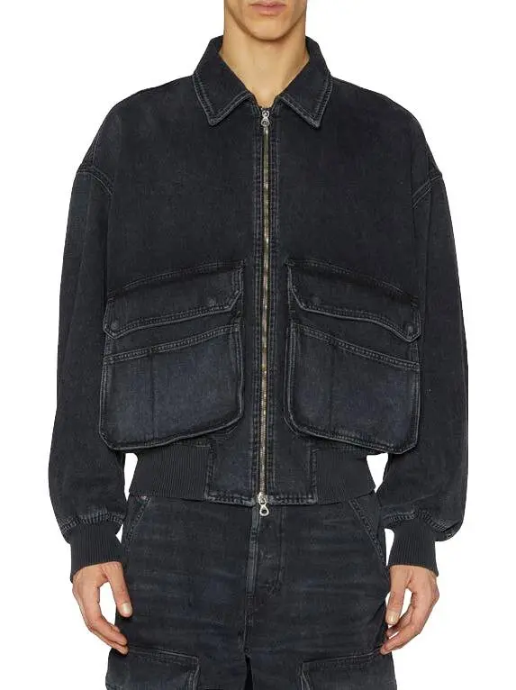 DIESEL® D-kurz Oversized Denim Zip Jacket - Black/ Denim