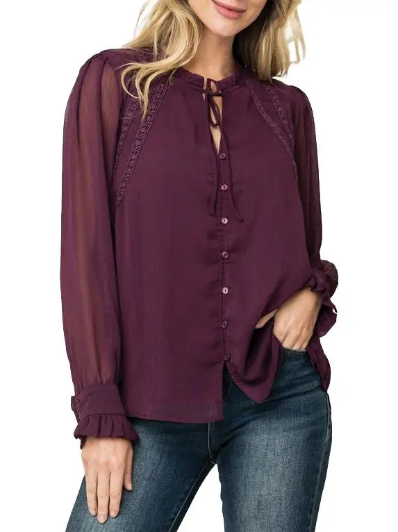GIBSONLOOK Embroidered Button-up Top - Deep Plum