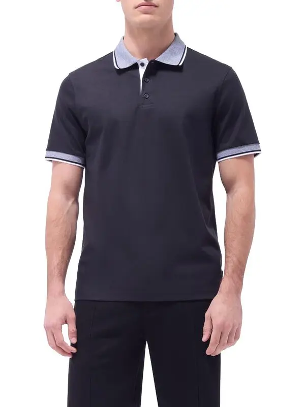 Bugatchi Tipped Pima Cotton Piqué Polo - Black