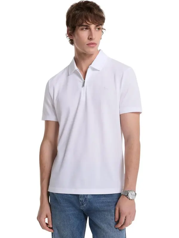 Michael Kors Cotton Blend Piqué Zip-up Polo Shirt In Size By - White