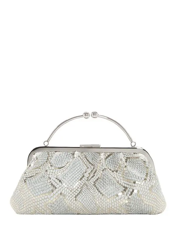 Strathberry Frame Snake Embossed Leather Clutch - Silver