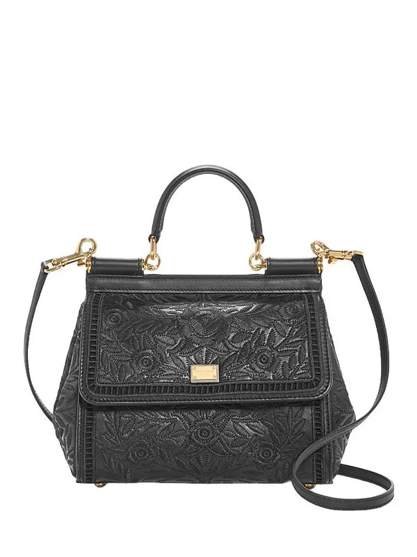 Dolce & Gabbana Medium Sicily Embroidered Handbag - Black/black