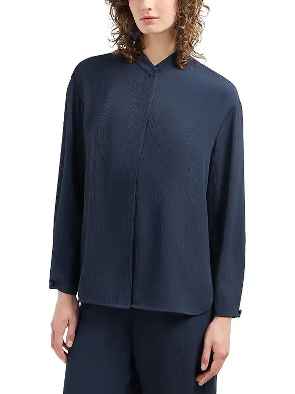 Emporio Armani Creponne Long Sleeve Blouse With Guru Collar - Overseas Blue