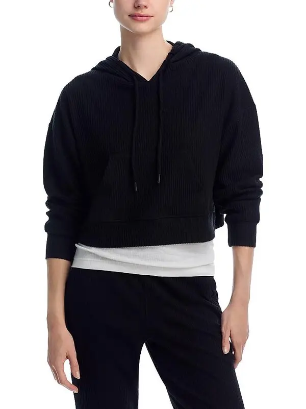 Aqua Brushed Rib Crop Hoodie - Black