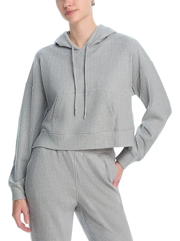 Aqua Brushed Rib Crop Hoodie - Heather Gray