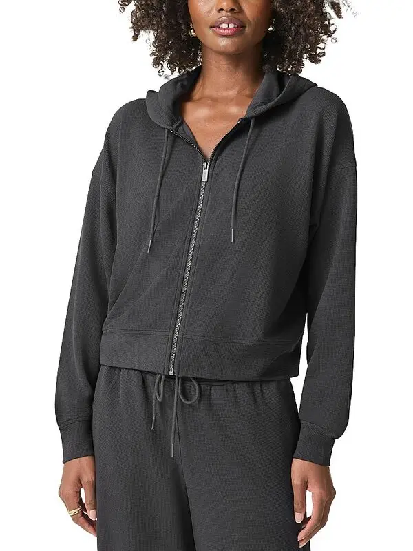 Splendid Waffle Knit Zip Up Hoodie - Lead