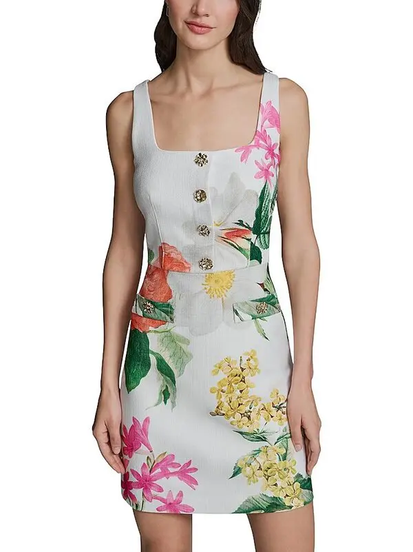 Karl Lagerfeld Paris Square Neck Sheath Dress - Soft White/ Camelia