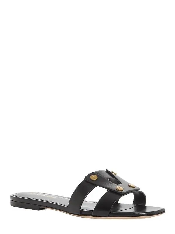 Veronica Beard Via Leather Slide Sandals - Black