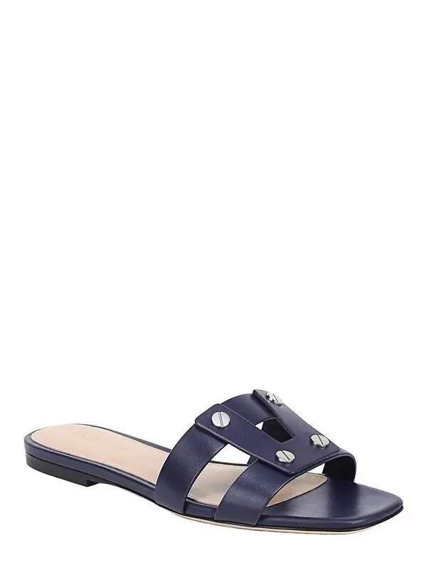 Veronica Beard Via Leather Slide Sandals - Navy