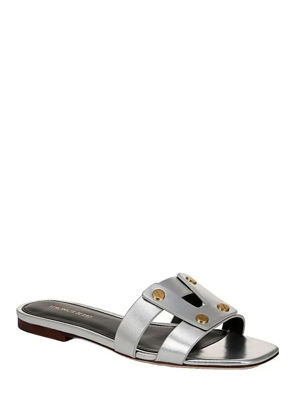 Veronica Beard Via Leather Slide Sandals - Silver