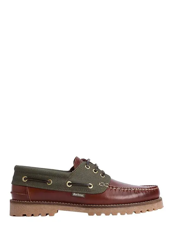 Barbour Leather And Waxed Cotton Deck Shoes - Mahogany