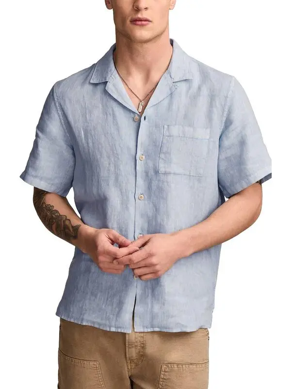 Lucky Brand Slub Linen Camp Shirt - Celestial Blue