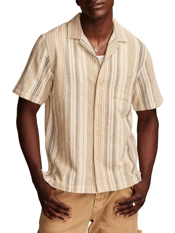 Lucky Brand Stripe Cotton Camp Shirt - Cream Multi