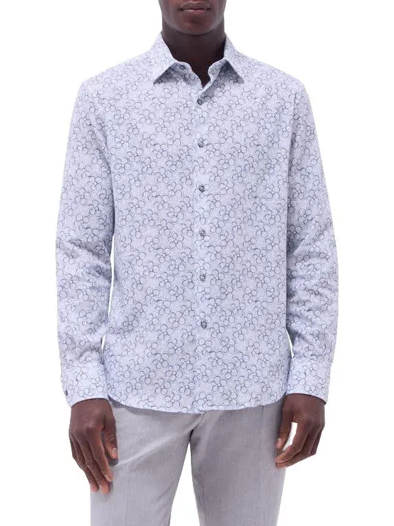 Bugatchi Julian Floral Cotton Button-up Shirt - Platinum