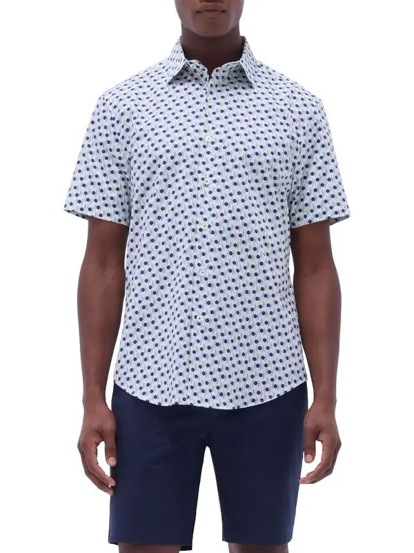 Bugatchi Orson Dot Print Short Sleeve Stretch Cotton Button-up Shirt - Mint