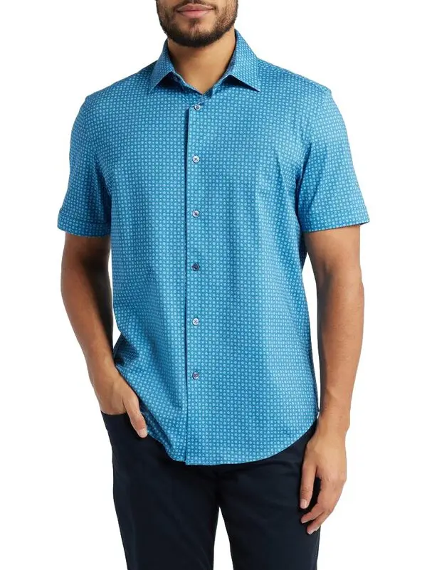 Bugatchi Miles Ooohcotton® Floral Short Sleeve Button-up Shirt - Indigo